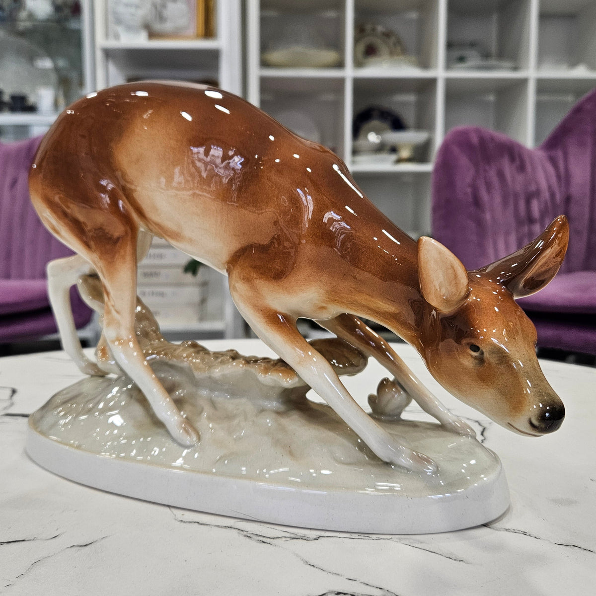Nuostabi Royal Dux porceliano statulėlė „Smalsi stirna“ (19cm ...